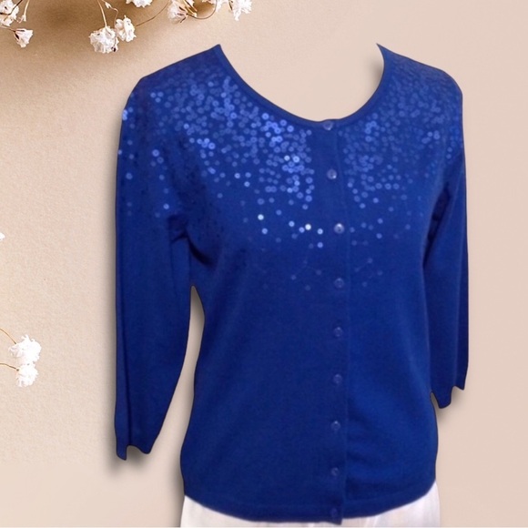 Relativity | Sweaters | Relativity Med Blue Sparkling Sequence Sweater ...